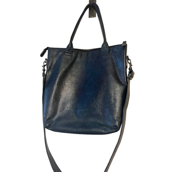Daame | Bags | Daame Pebbled Leather Laptop Tote Bag Navy Blue Padded ...